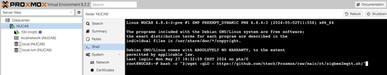Comment installer Zigbee2MQTT LXC sous Proxmox