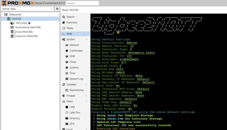 Comment installer Zigbee2MQTT LXC sous Proxmox